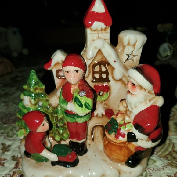 Accents | Ceramic Christmas Santa Scene Santa With Children Lighted ...